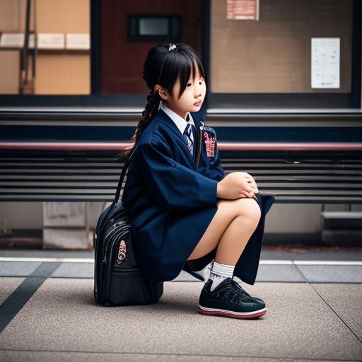 pushy-cobra625: Japanese girl using uniform, sitting for waiting bus ...