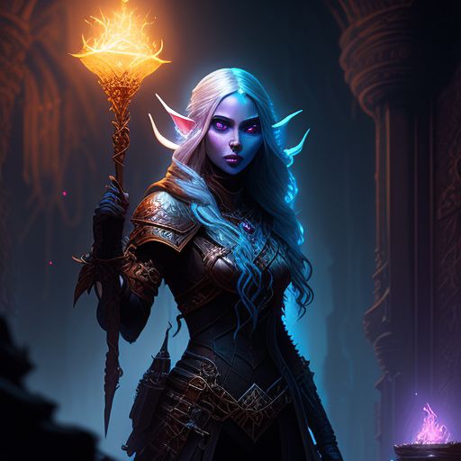 shiny-ant695: young drow half-elf female sorcerer with spider motif