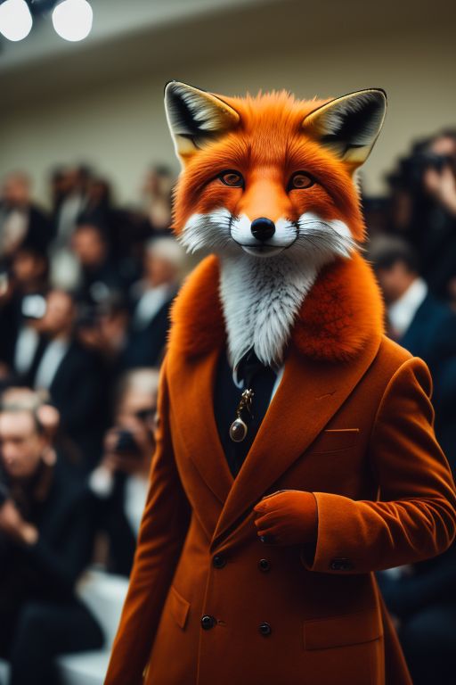 subtle-rook261: Witty anthropomorphic fox attending a high-end fashion ...