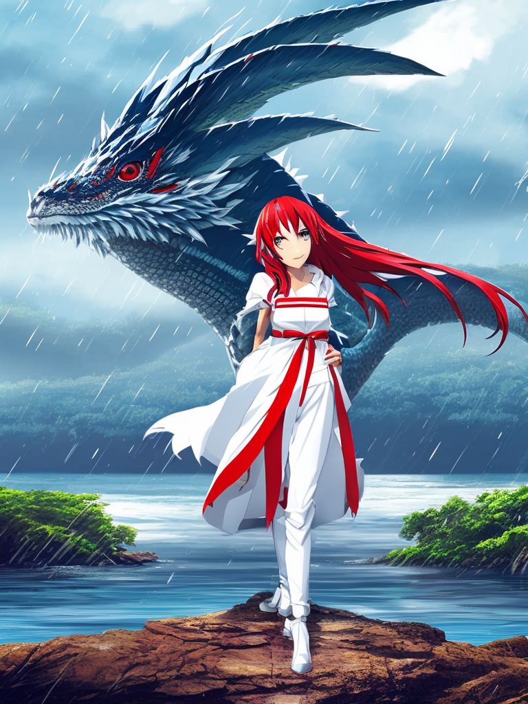 ironclad-emu904: a rain based beauty woman in white outfit, half body ...