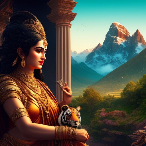 Right Beaver200 Goddess Uma Devi Riding A Tiger In Her Hand Holding A