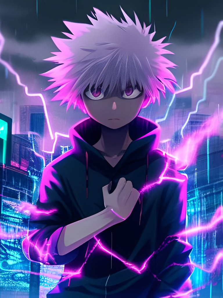 dirty-falcon794: /imagine Prompt: a wallpaper of killua from hunter x ...