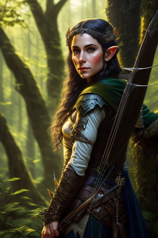 prickly-oyster2: An elven archer in a forest clearing.