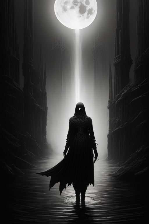 Rock: woman drowning in a river at night, with fog, 64k