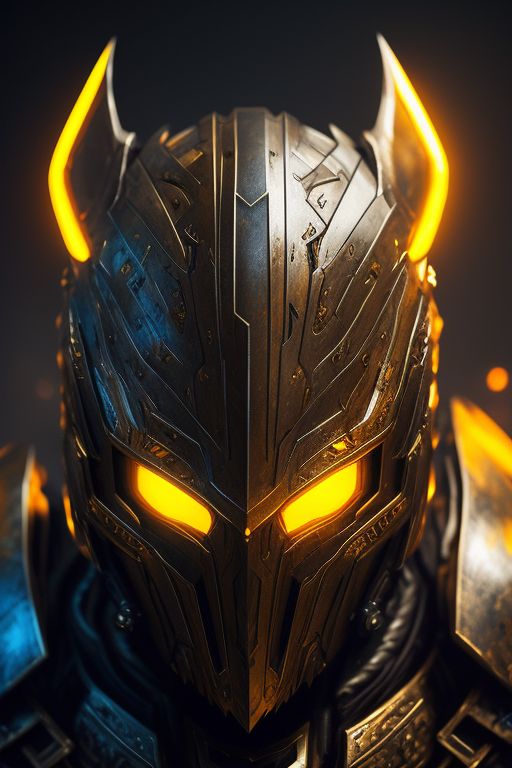sad-crab887: glowing yellow eyes, iron armor, owl mask, metal claws