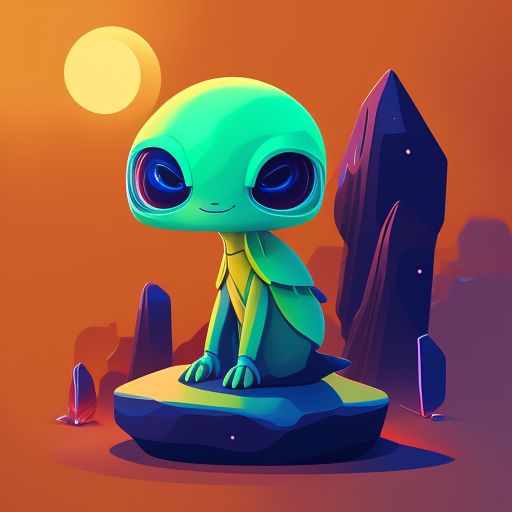 MrHmuriy: Bright and unusual friendly alien sitting on stone, dark ...