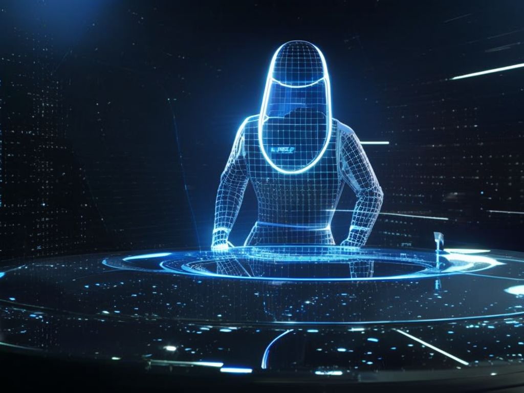 first-salmon844: an in suit, working on hologram table, hi-tech, stock ...