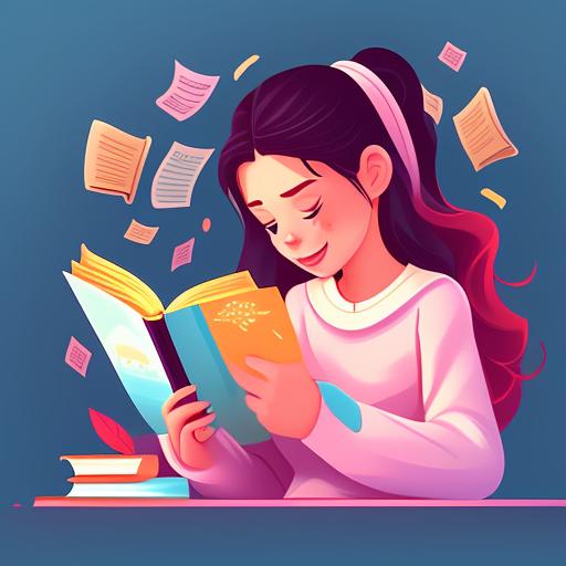 Girl Reading A Book Cartoon