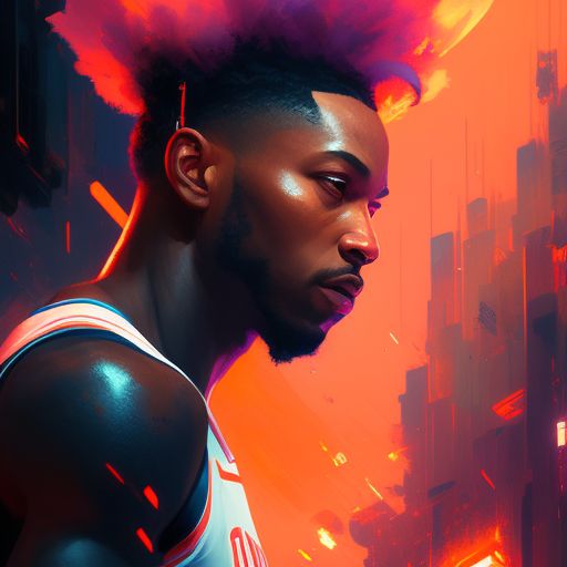 safe-mole915: nba player, neon, low angle, digital painting, art station