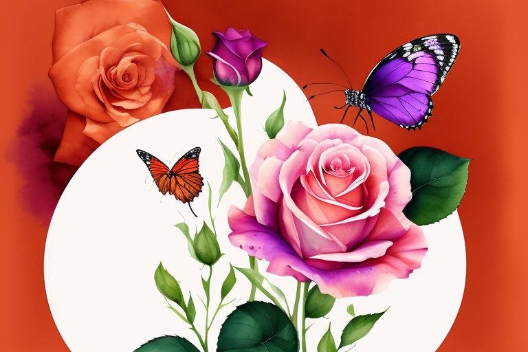 Red Rose With Butterfly