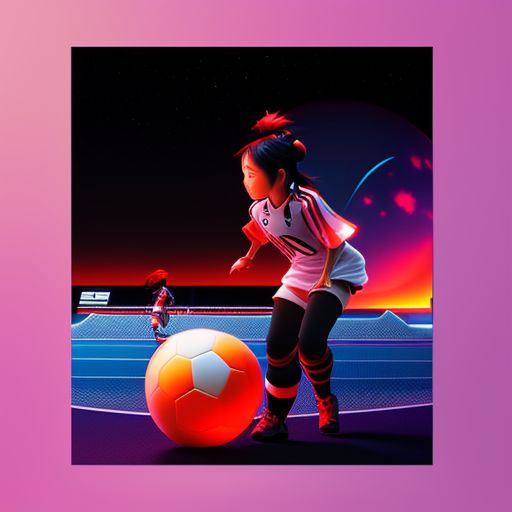 our-hyena554: japanese 3d girl with a ball on scifi futsal pitch