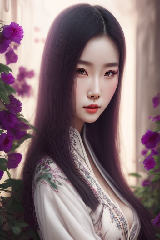 clam-shell857: centered, portrait of a beautiful han woman, wearing ...