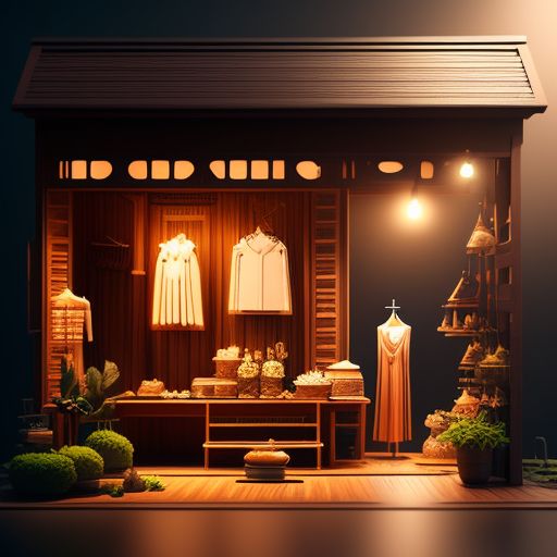 Fedoraxsa: Thai clothing store diorama, realistic atmosphere , thick ...