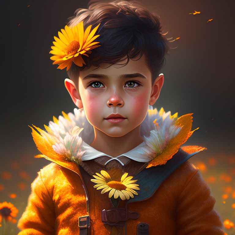 rich-kouprey428: a boy wearing an daisy flower costume, front view ...