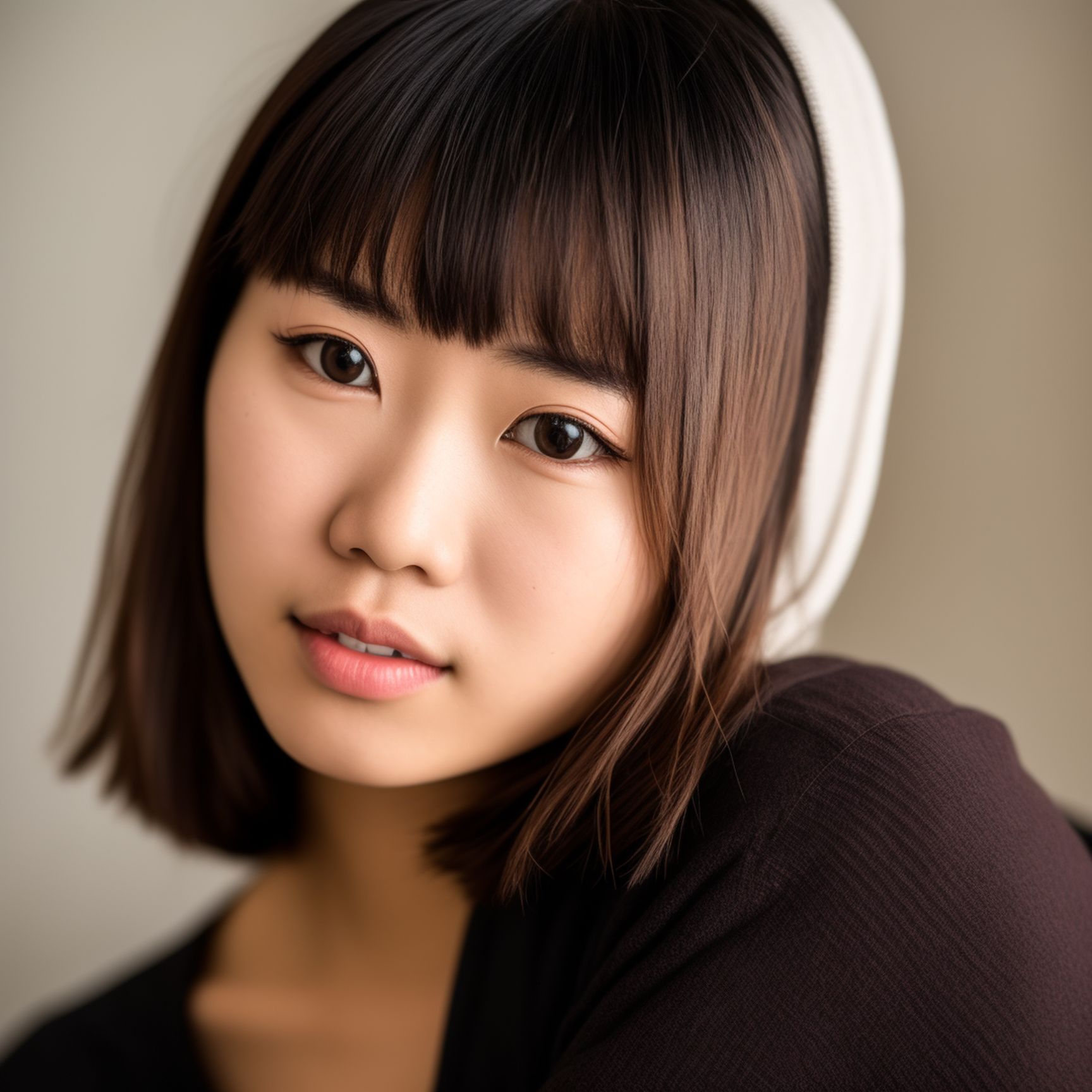 Markmo Chinese Female With Clothes 18 Years Old Short Hair Black Eyes Calm Home Environment