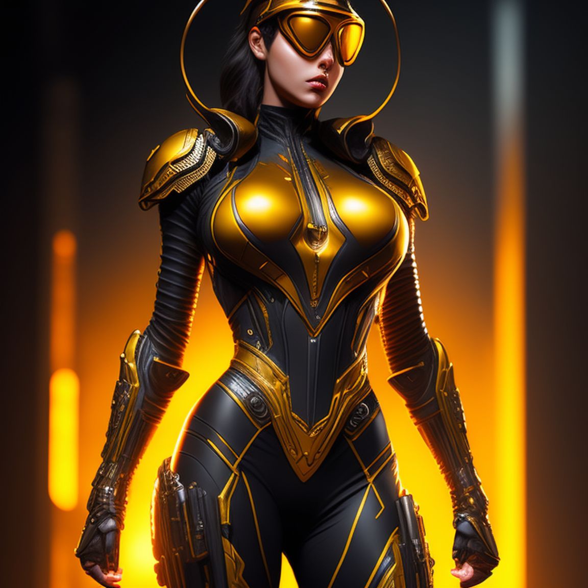 athletic-bat276: Giant mechanical arms, goggles, yellow clothes, female