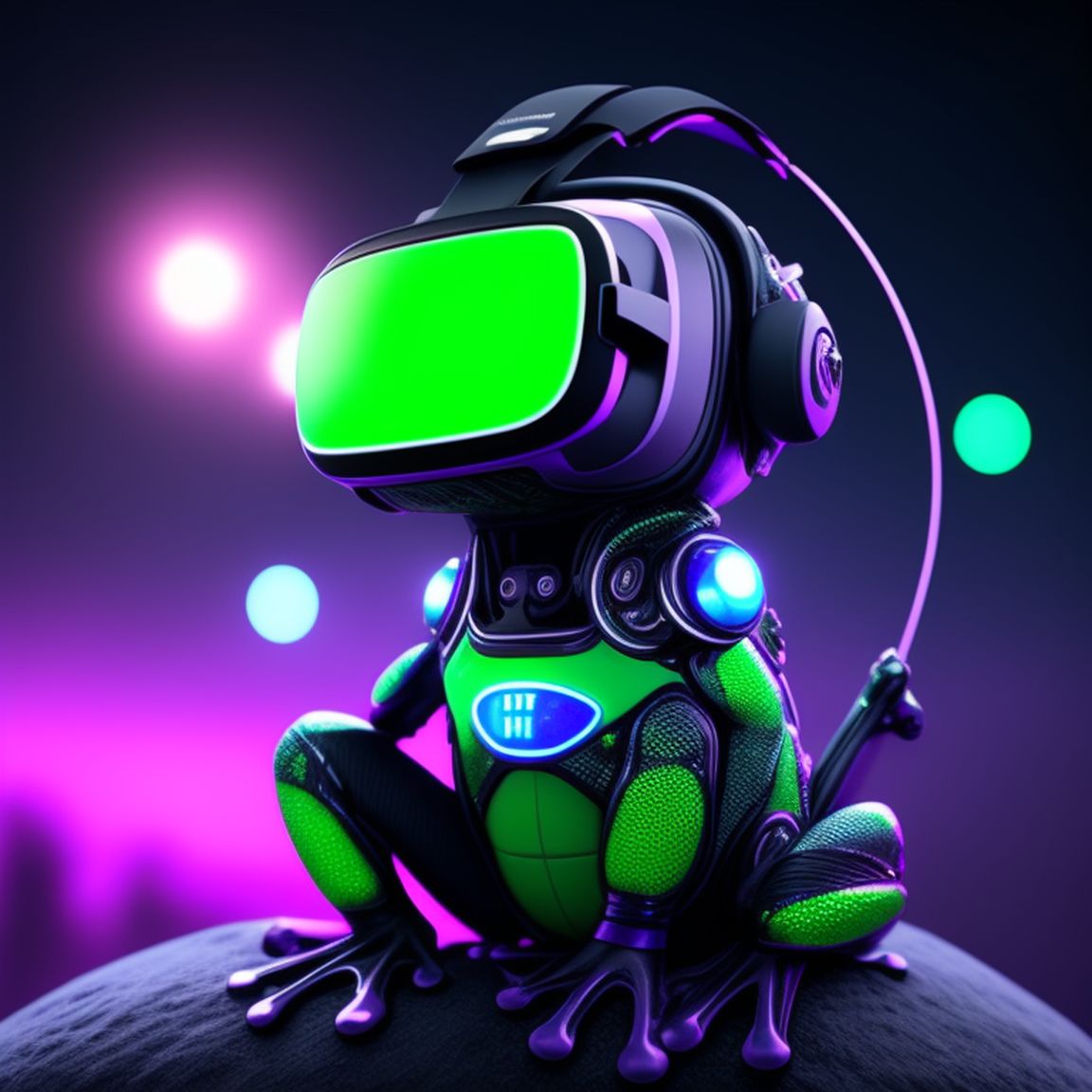 alb-hedgehog767: Green Frog with VR Headset. Playing Meta Games. With ...