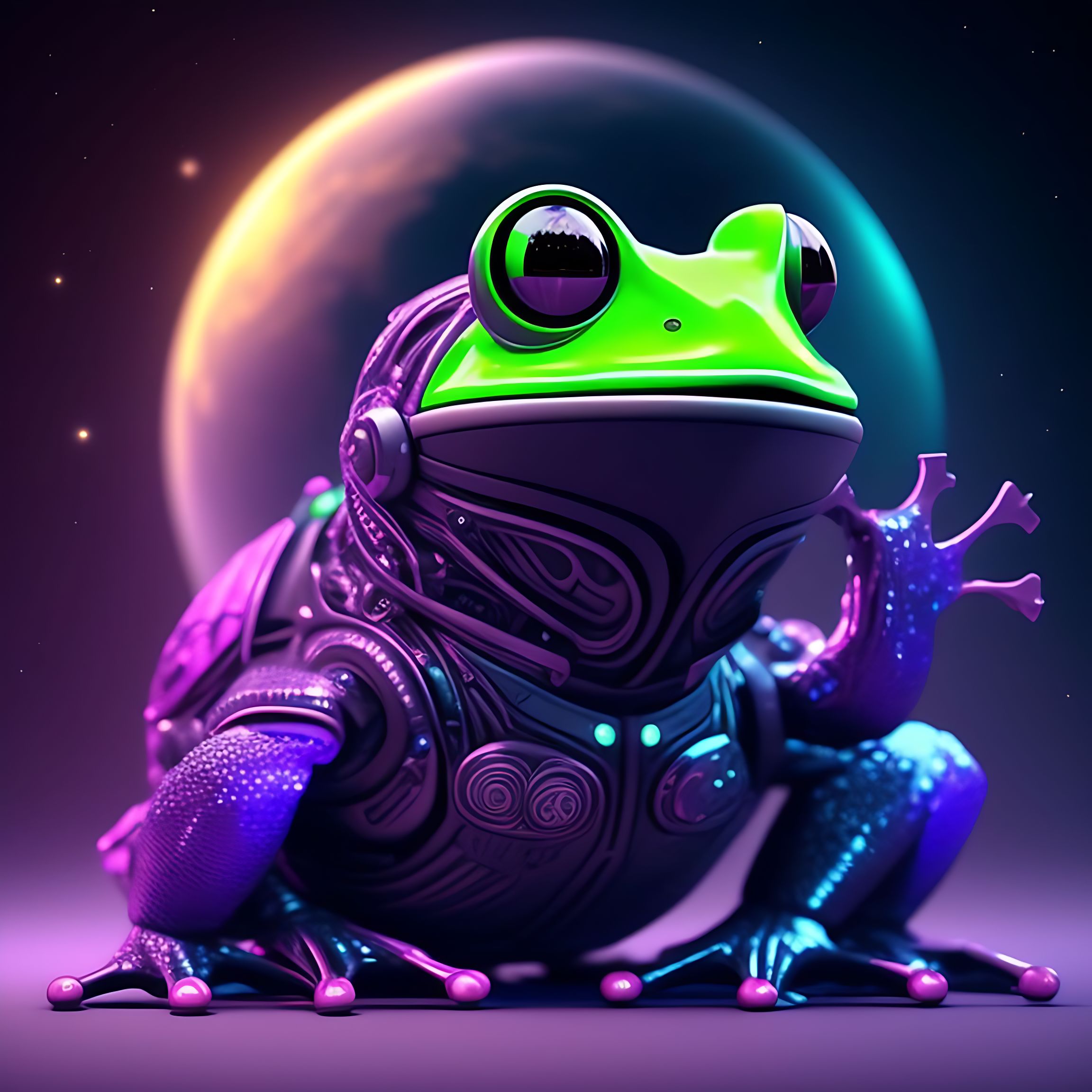 alb-hedgehog767: Green Frog with VR Headset. Playing Meta Games. With ...