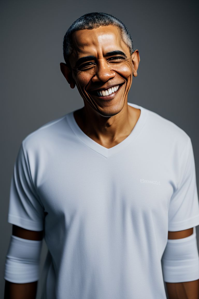 stormy-finch757: Barack Obama smiling, in a plain t-shirt, full body ...