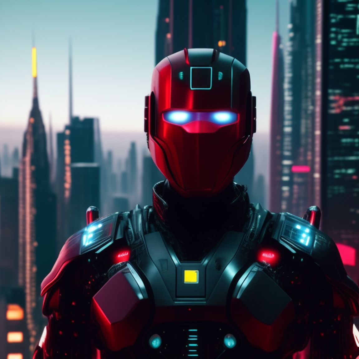 meaty-cod131: In a futuristic cityscape, a male cyborg wearing a sleek ...