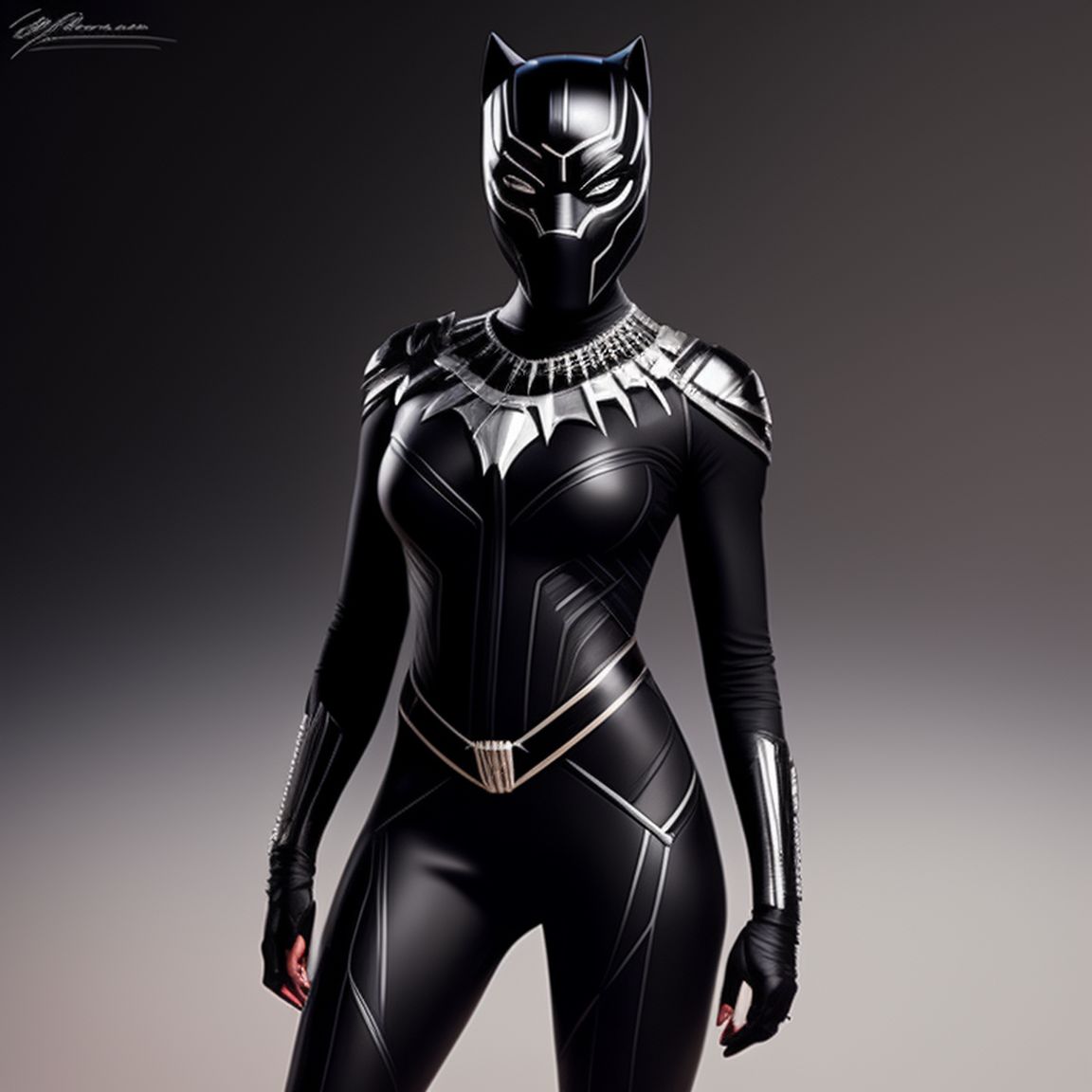 grumpy-gull135: female wearing a black panther suit and mask, full body ...