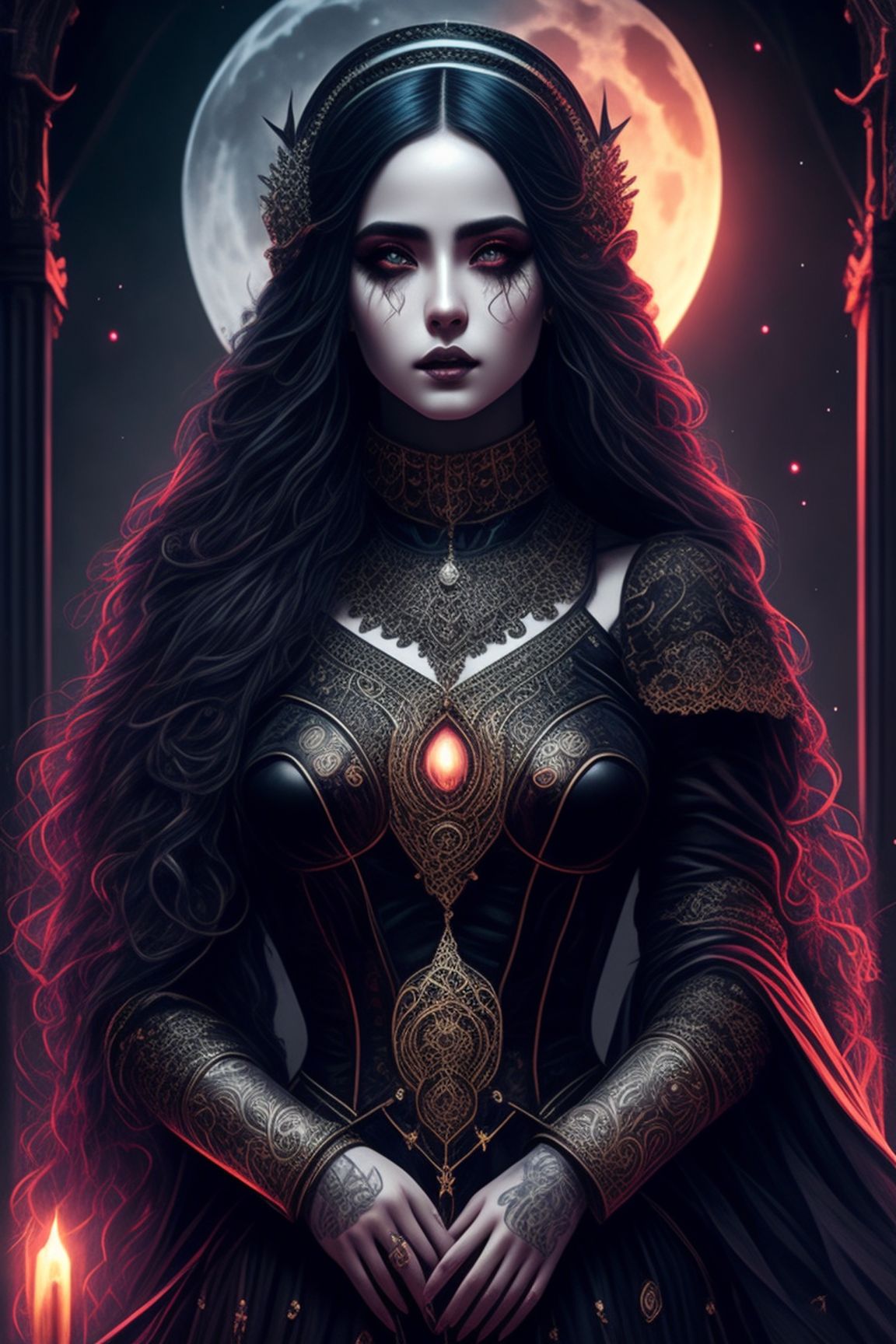 Dreary Wren426 Ornate Intricate Details Beautiful Moon Goddess Gothic Style Hyper Realistic