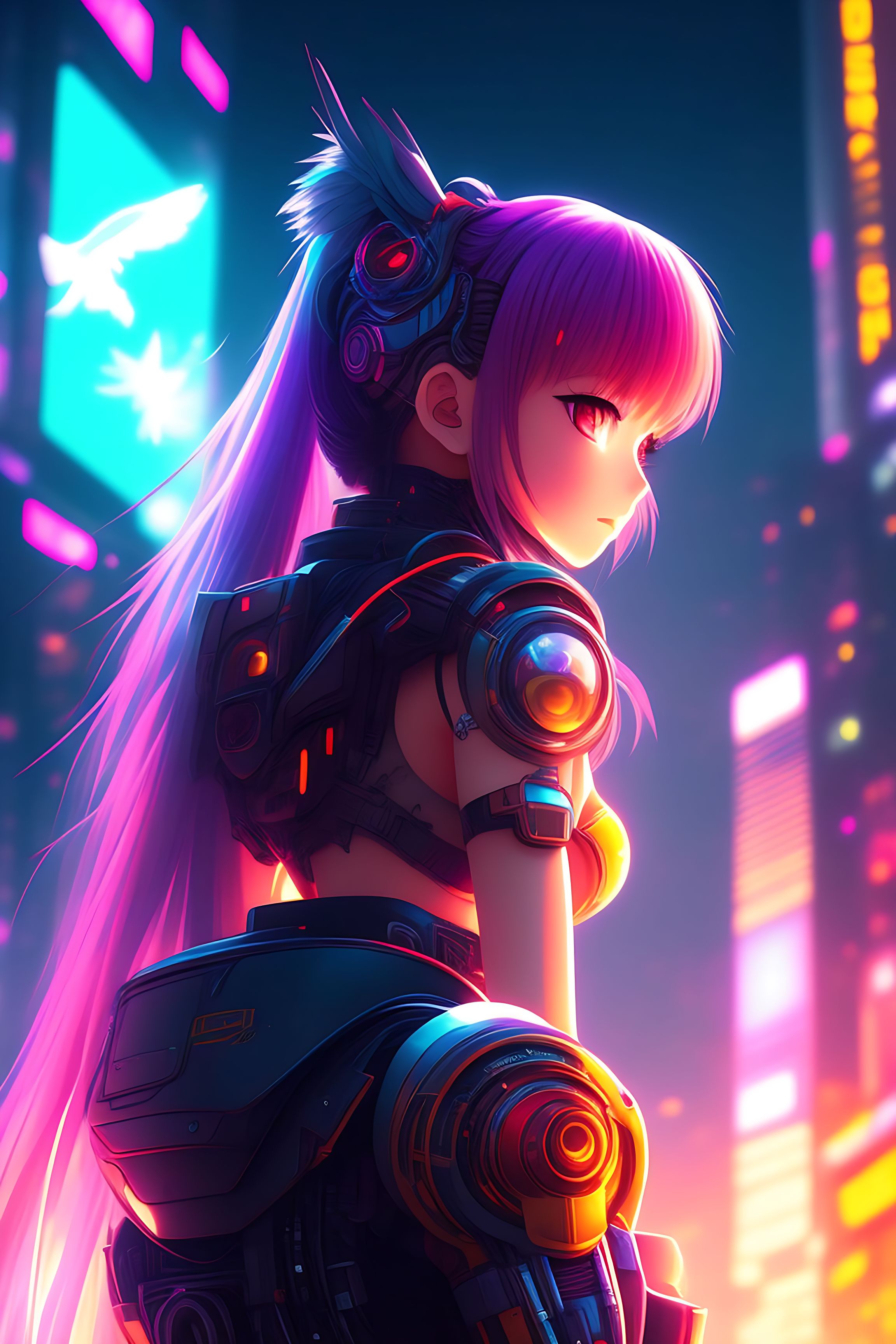 drafty-shrew643: A cute cyborg girl watching a bird in a futuristic ...