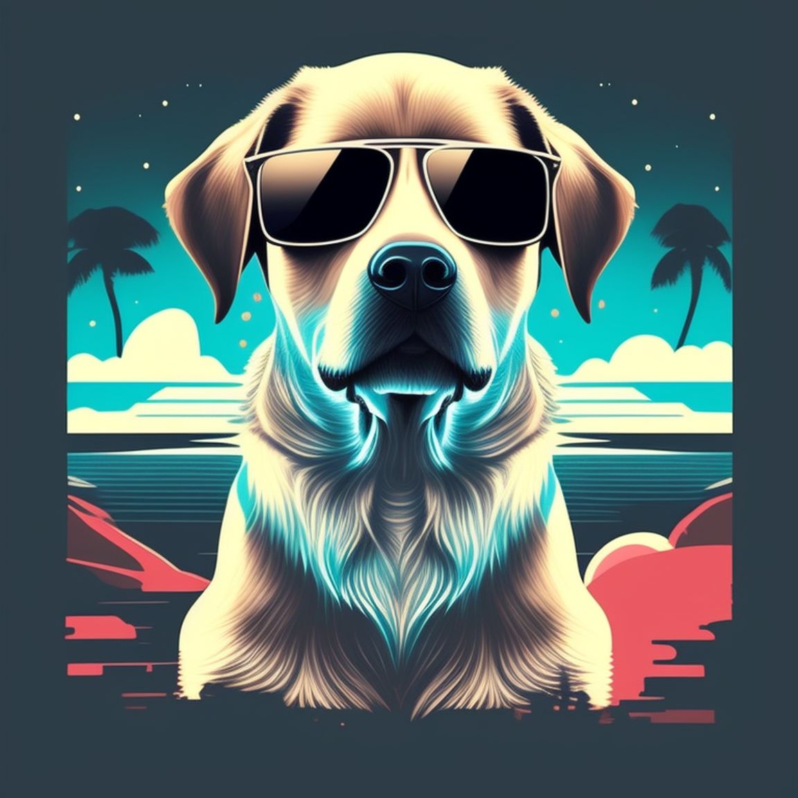 tired-goose306: A blonde labrador wearing cool sunglasses, looking ...