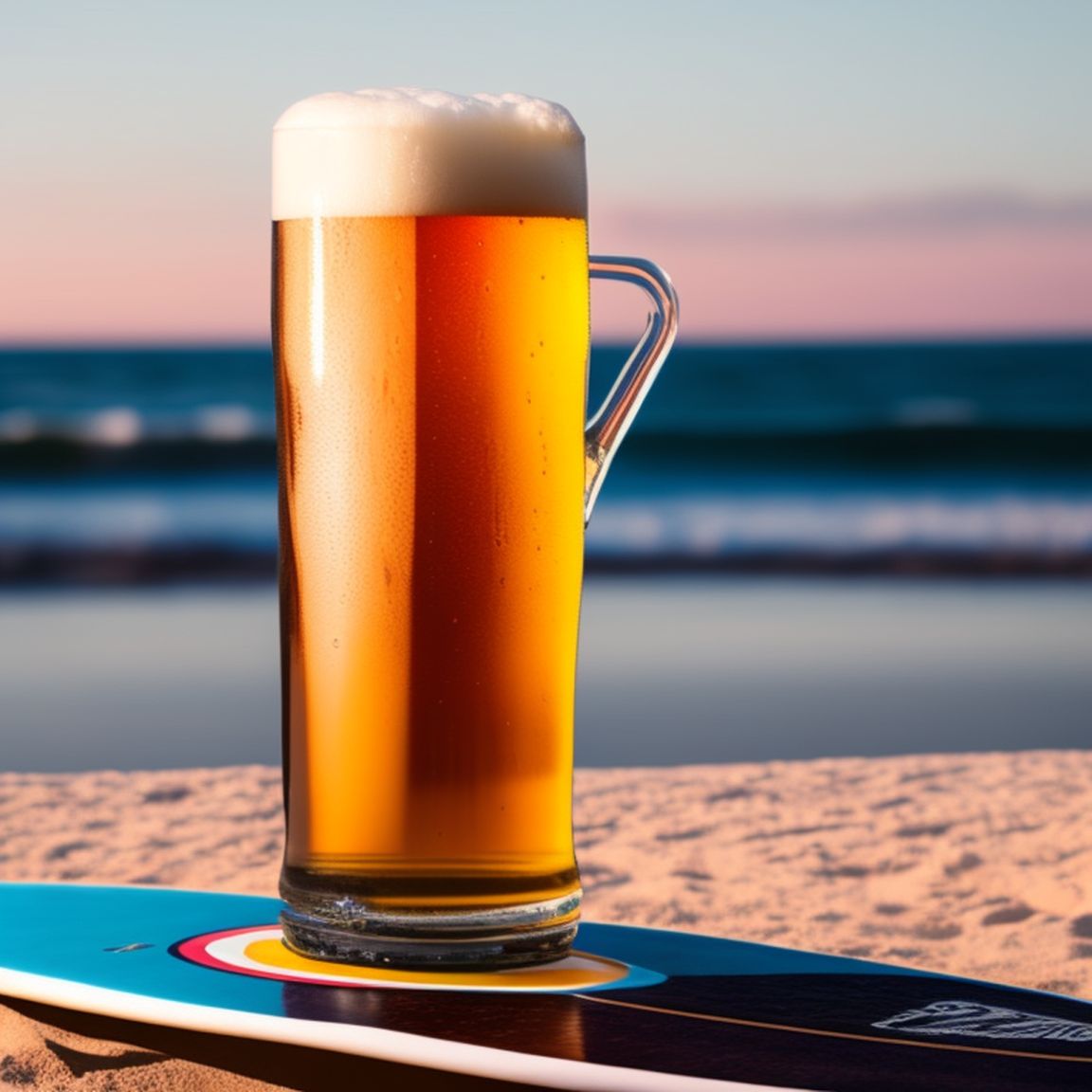 firm-grouse384: beer mug on top of a surfboard, beer mug on top of a ...