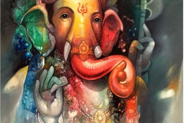 CreativeMind: Lord Ganesh, floating above a fiery sea, 7 chakras ...
