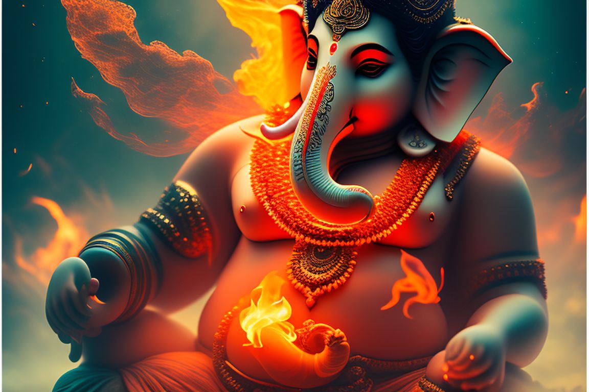 CreativeMind: Lord Ganesh, floating above a fiery sea, 7 chakras ...