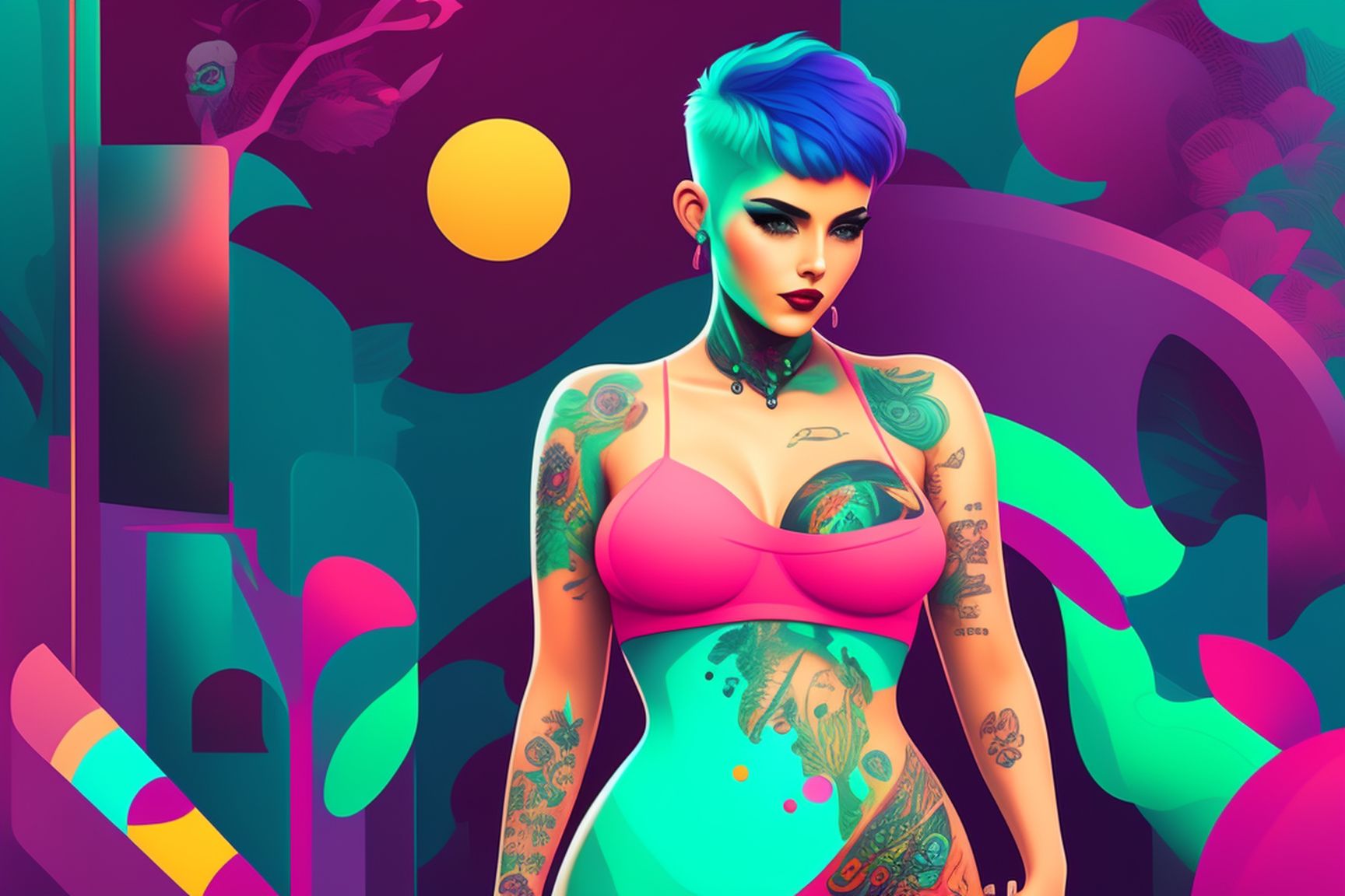 giant-dog657: A beautiful woman punk artist with a short pixie-style haircut and multiple ...