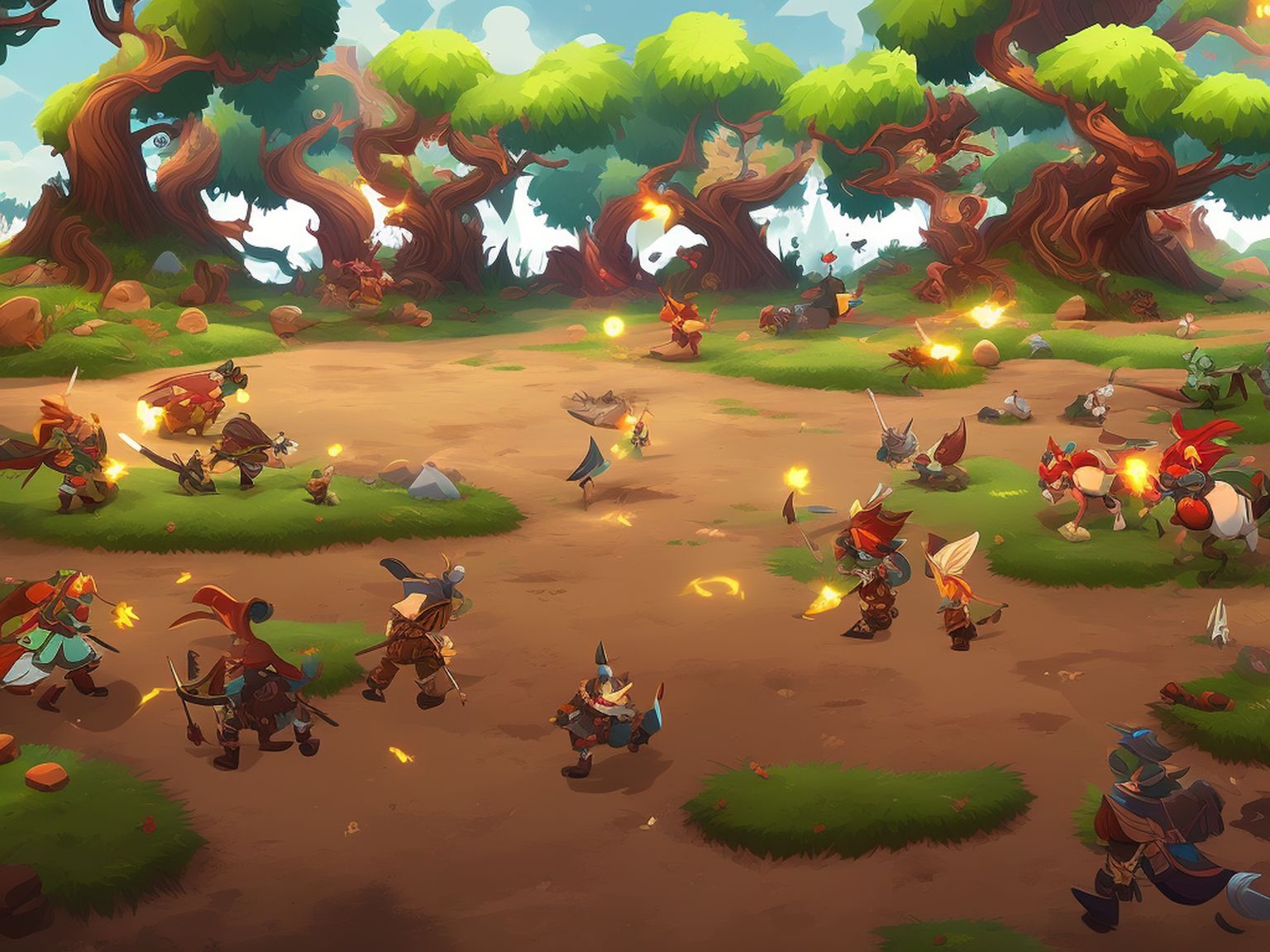 ChaosCode: 2D Game Battle Scene, Fantasy Forest, Cartoon Style, Light ...