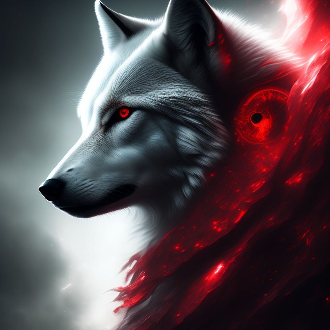 White And Red Anime Wolf