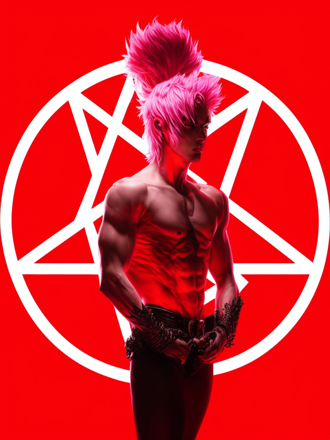 DragonKnight613: Male, a demon, with short pink hair, and red eyes ...