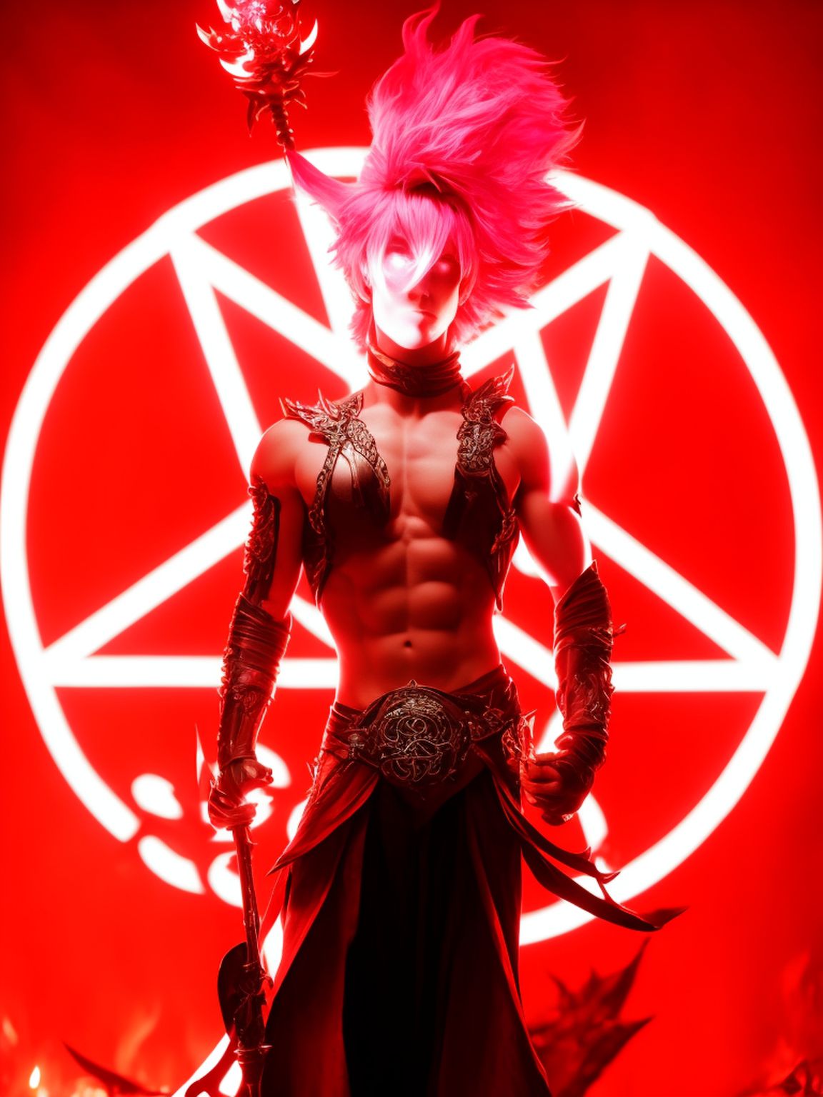 DragonKnight613: Male, a demon, with short pink hair, and red eyes ...