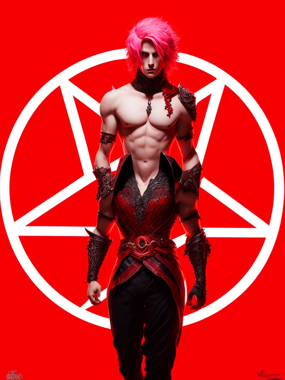 DragonKnight613: Male, a demon, with short pink hair, and red eyes ...
