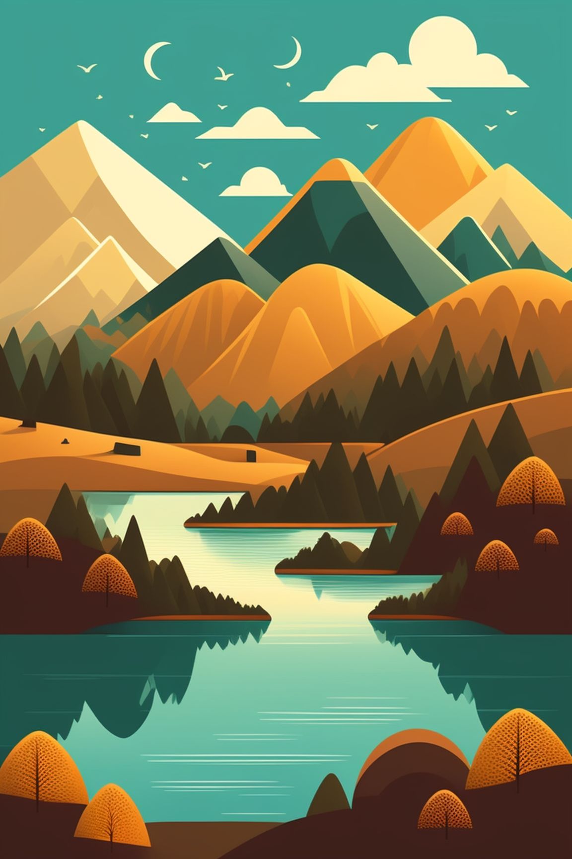 flawed-mule408: rolling mountains with a little cabine by a lake