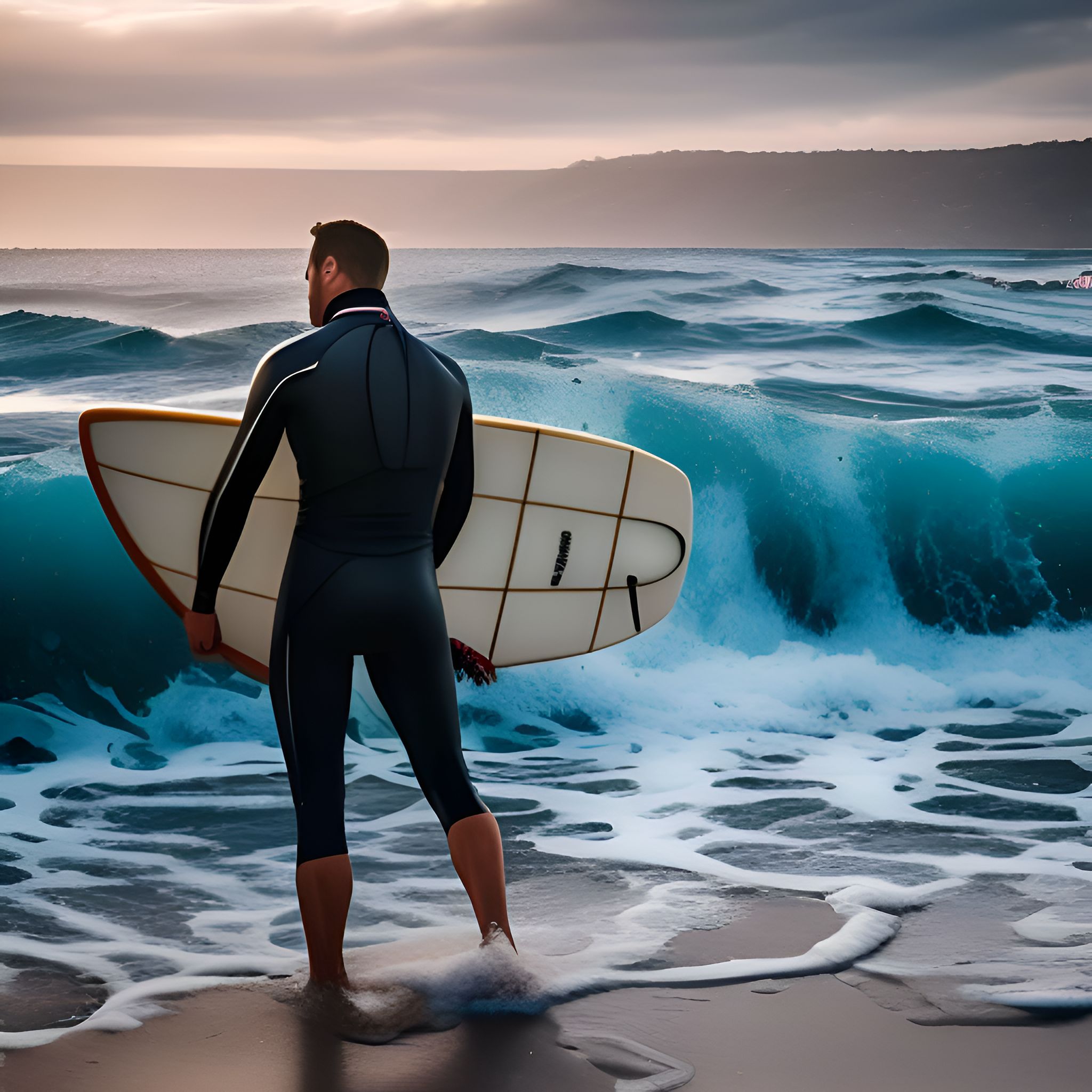 amazing-cod738: An image of a surfer standing in front of a gray, icy ...