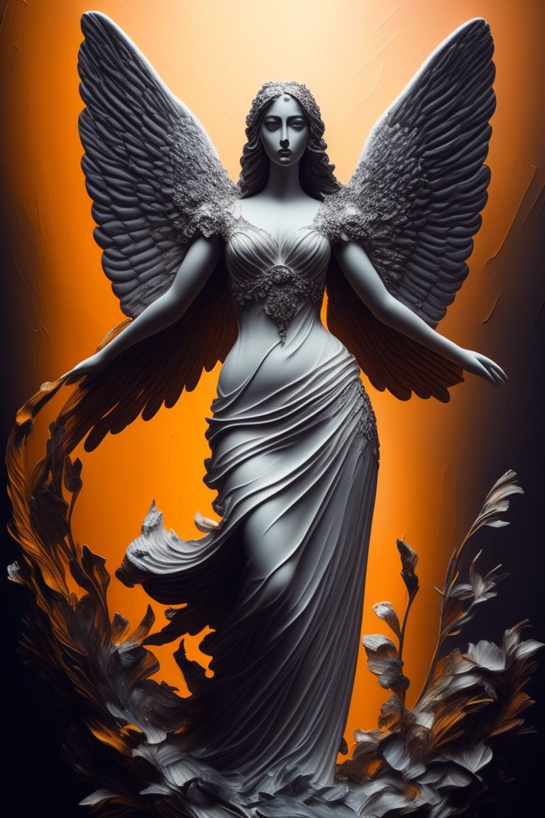 slim-cat957: full body porcelain statue a dark angel, fractal wing ...