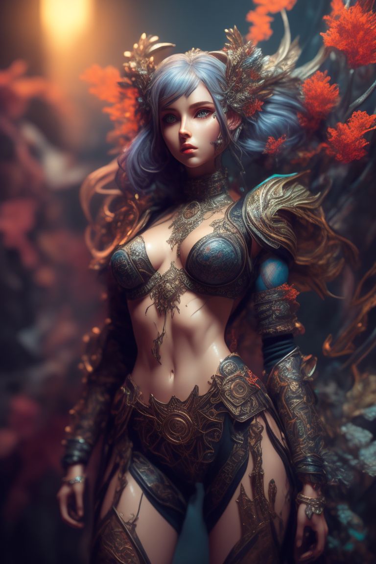 An Elf adventure girl, full body, hyperdetailed painting, art by Carne Griffiths and Wadim ...