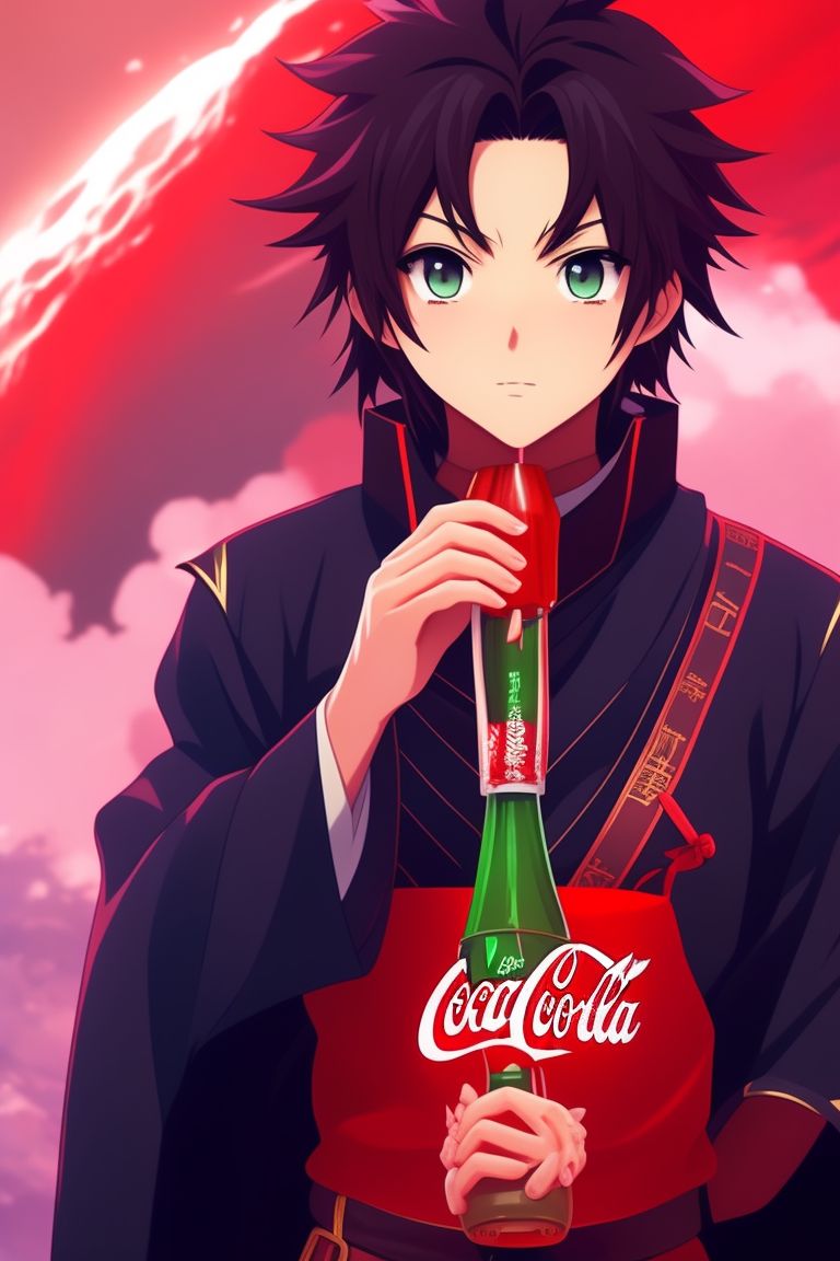 quick-curlew382: a young japanese warrior drinking a coke
