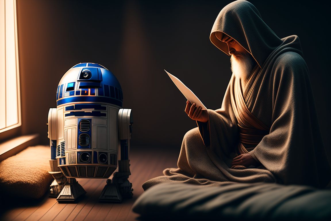 curvy-magpie559: a jedi studying the force meditating with an r2d2 ...