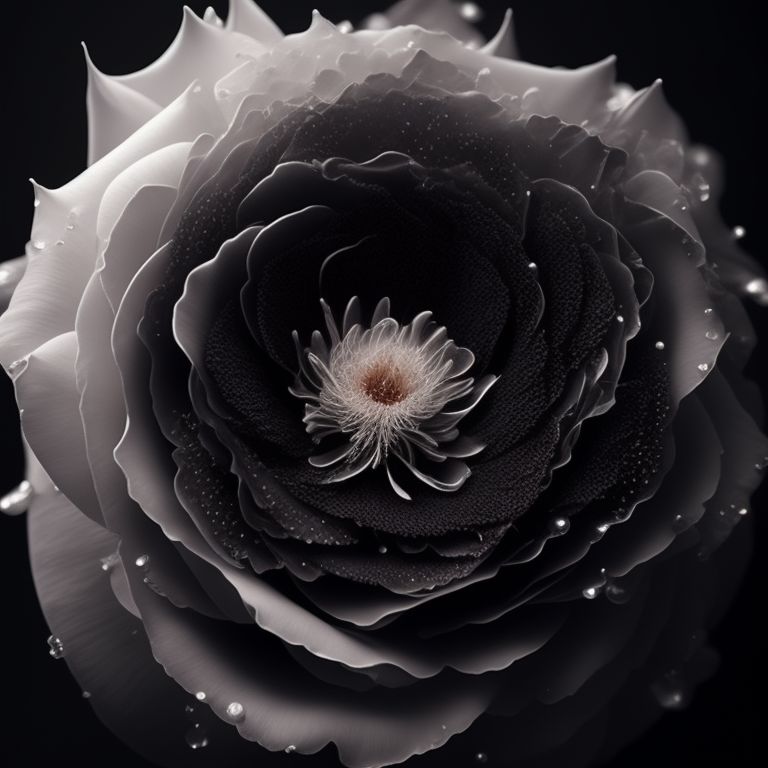 sensorium: a black rose, symmetrical, amazingly fluid, detailed texture ...