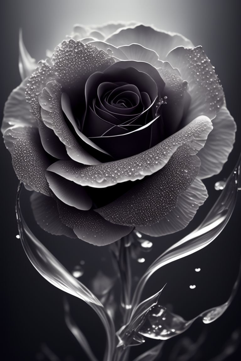 sensorium: a black rose, symmetrical, amazingly fluid, detailed texture ...