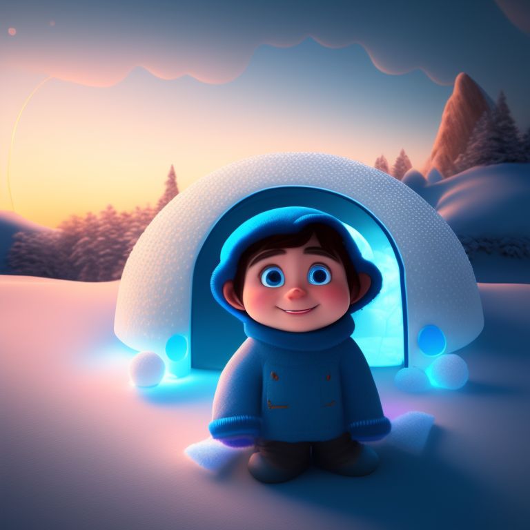 Rowestudio: a boy Eskimo in front an igloo