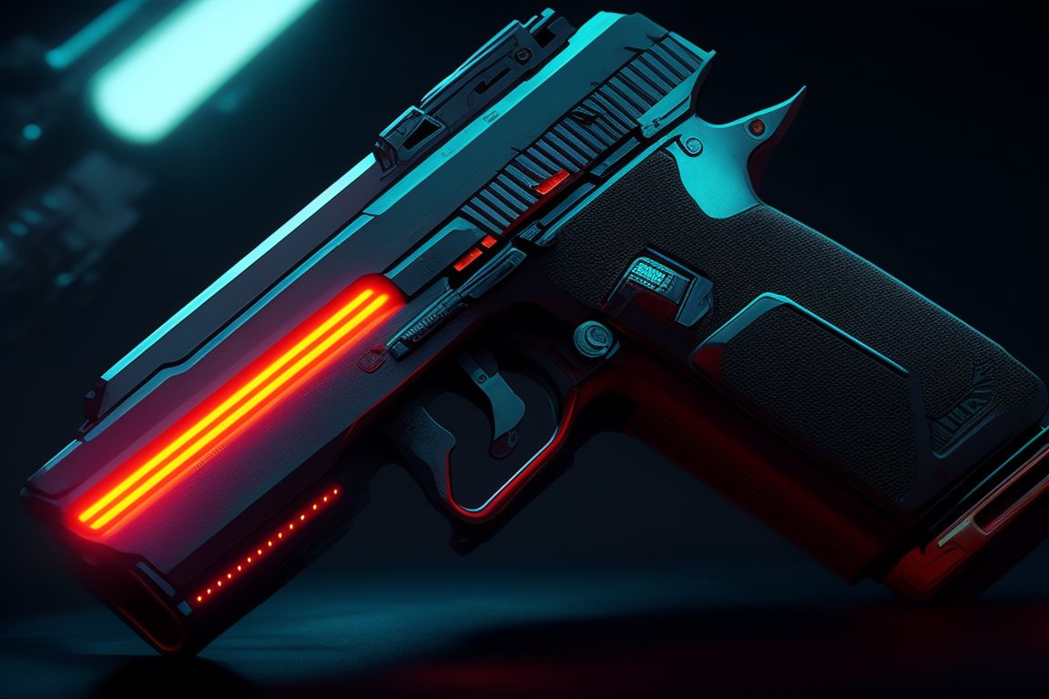 jumpy-zebra509: cyberpunk pistol weapon with neon element