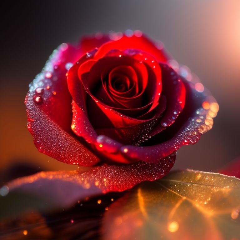 puny-okapi479: A red rose, detailed, light particles, water drops ...