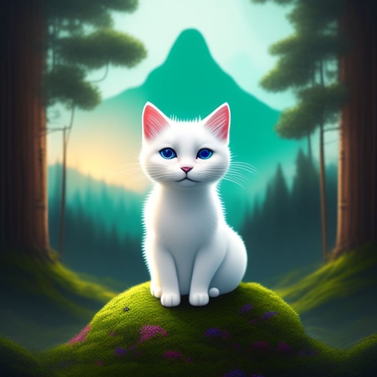 arridanodubé: cute little white cat as a digital painting in the style ...