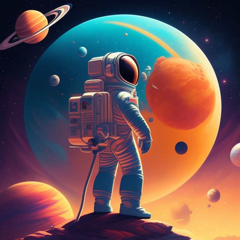 fat-raccoon454: An cartoon astronaut in space with planets in the ...